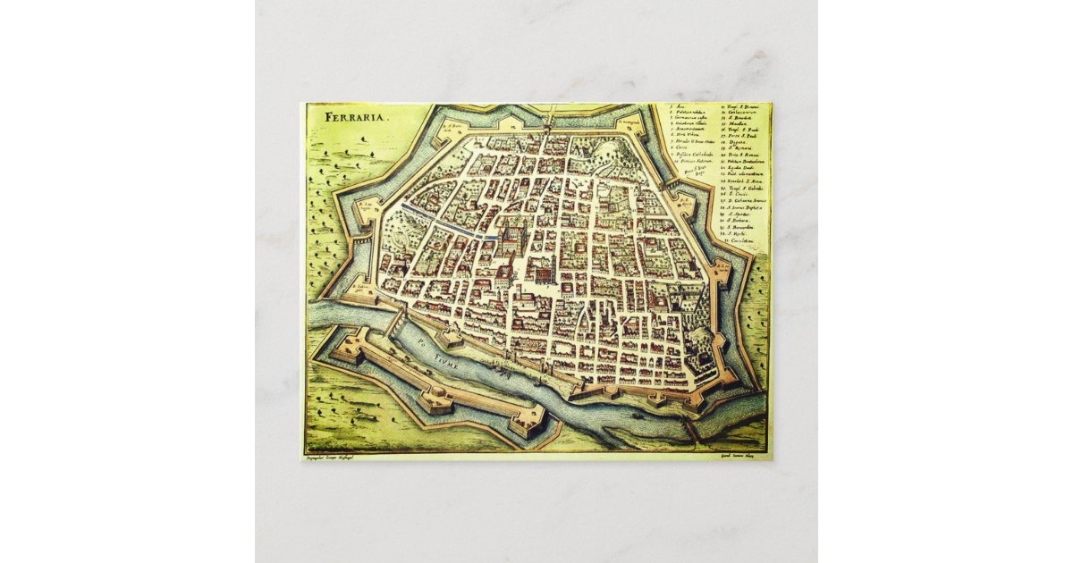Vintage map of Ferrara, ITALY Postcard | Zazzle