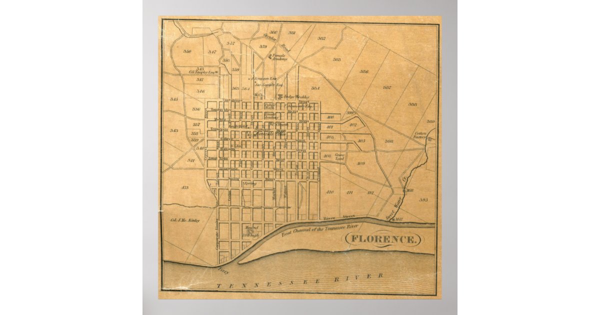 Vintage Map of Florence Alabama (1840) Poster | Zazzle