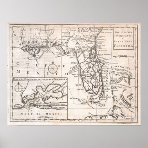 Vintage Map of Florida (1763) Poster | Zazzle