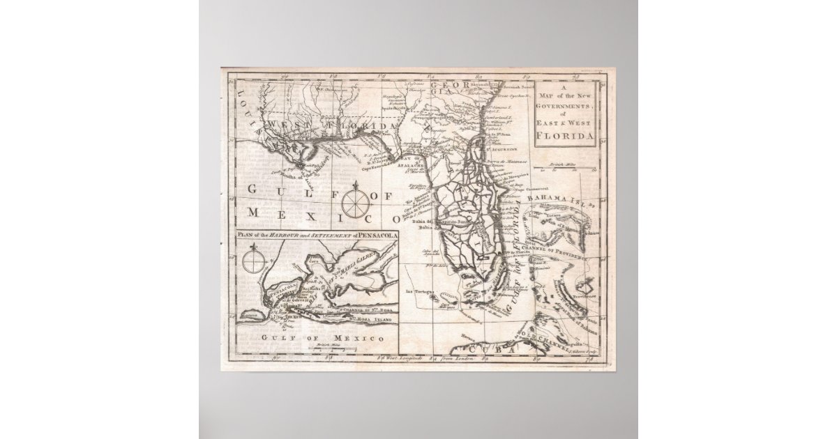 Vintage Map of Florida (1763) Poster | Zazzle