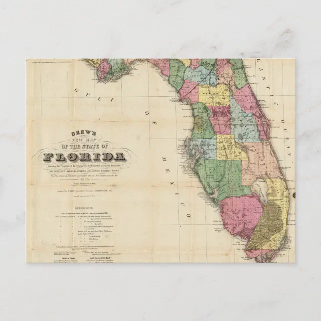 Vintage Map of Florida (1870) Postcard | Zazzle