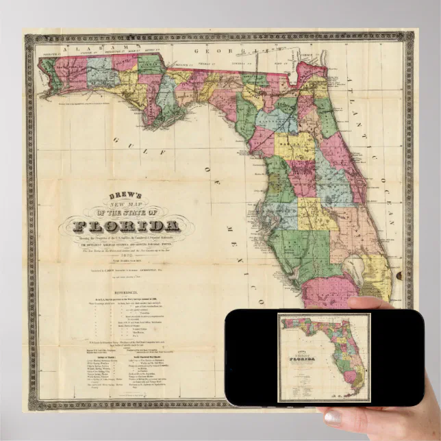 Vintage Map of Florida (1870) Poster | Zazzle