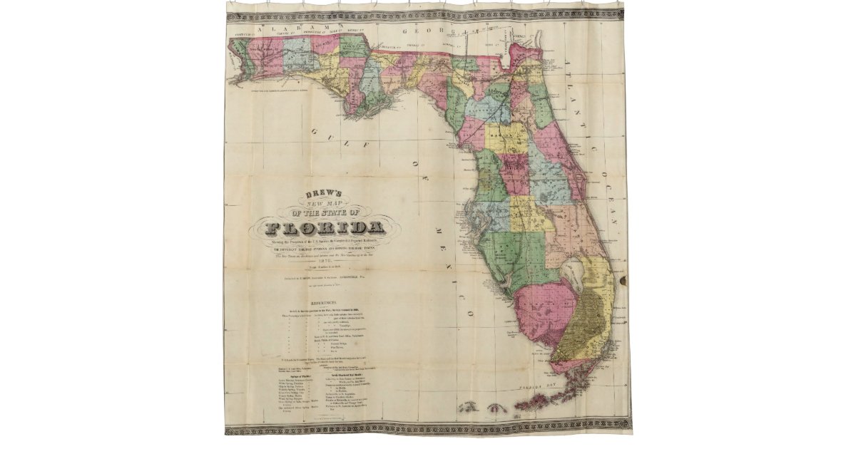 Vintage Map of Florida (1870) Shower Curtain | Zazzle
