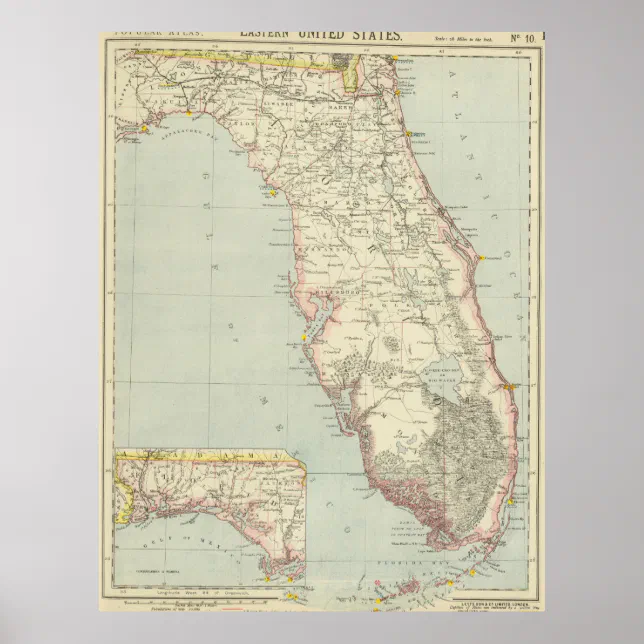 Vintage Map of Florida (1883) 2 Poster | Zazzle