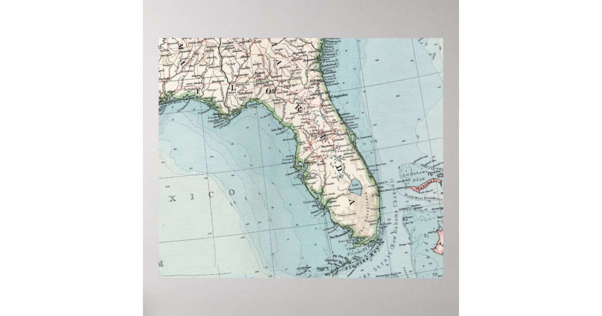 Vintage Map of Florida (1900) Poster | Zazzle