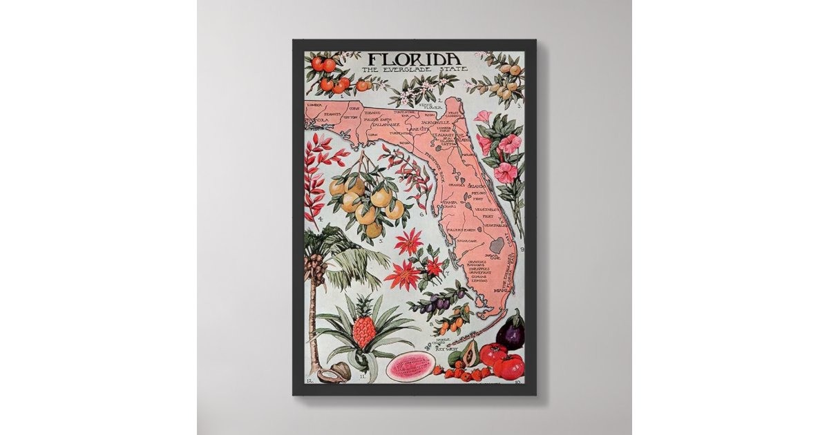 Vintage Map of Florida Framed Art | Zazzle