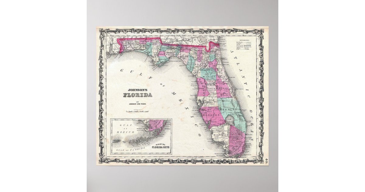 Vintage Map of Florida Poster | Zazzle