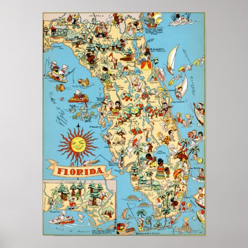 Vintage Map of Florida Poster | Zazzle