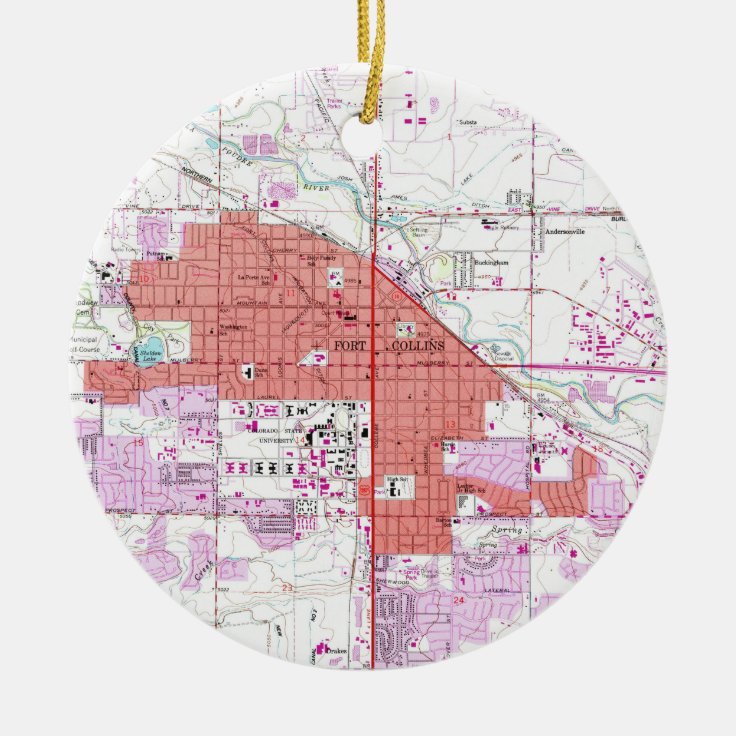 Vintage Map of Fort Collins Colorado (1960) Ceramic Ornament | Zazzle