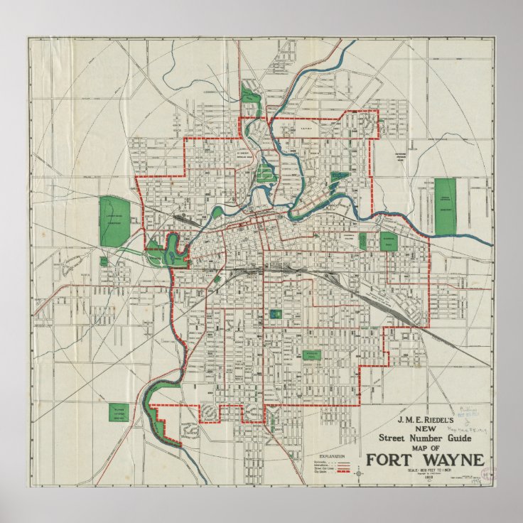 Vintage Map of Fort Wayne Indiana (1919) Poster | Zazzle