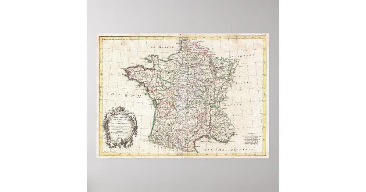 Vintage Map of France (1771) Poster | Zazzle