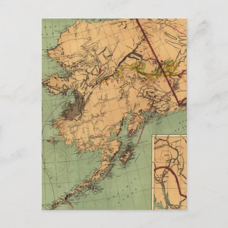 Vintage Map of Gold and Coal in Alaska (1898) Postcard | Zazzle