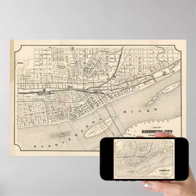 Vintage Map of Harrisburg PA (1877) Poster | Zazzle