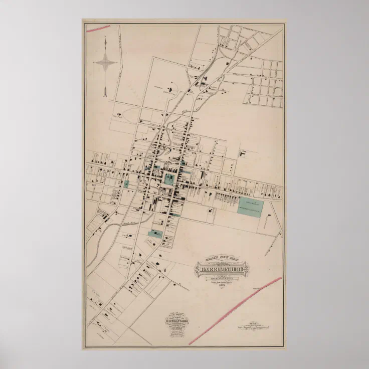 Vintage Map of Harrisonburg Virginia (1877) Poster | Zazzle