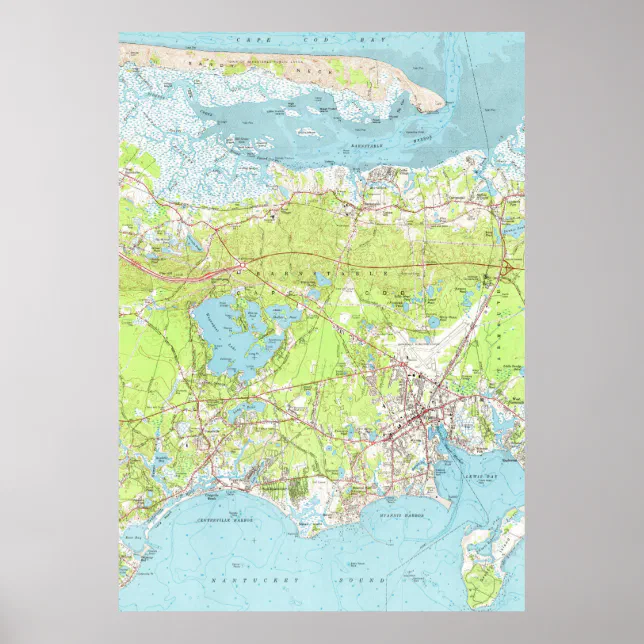 Vintage Map of Hyannis Massachusetts (1961) Poster | Zazzle