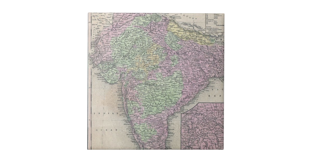 Vintage Map of India (1853) Tile | Zazzle