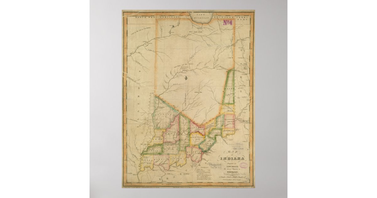 Vintage Map of Indiana (1817) Poster | Zazzle