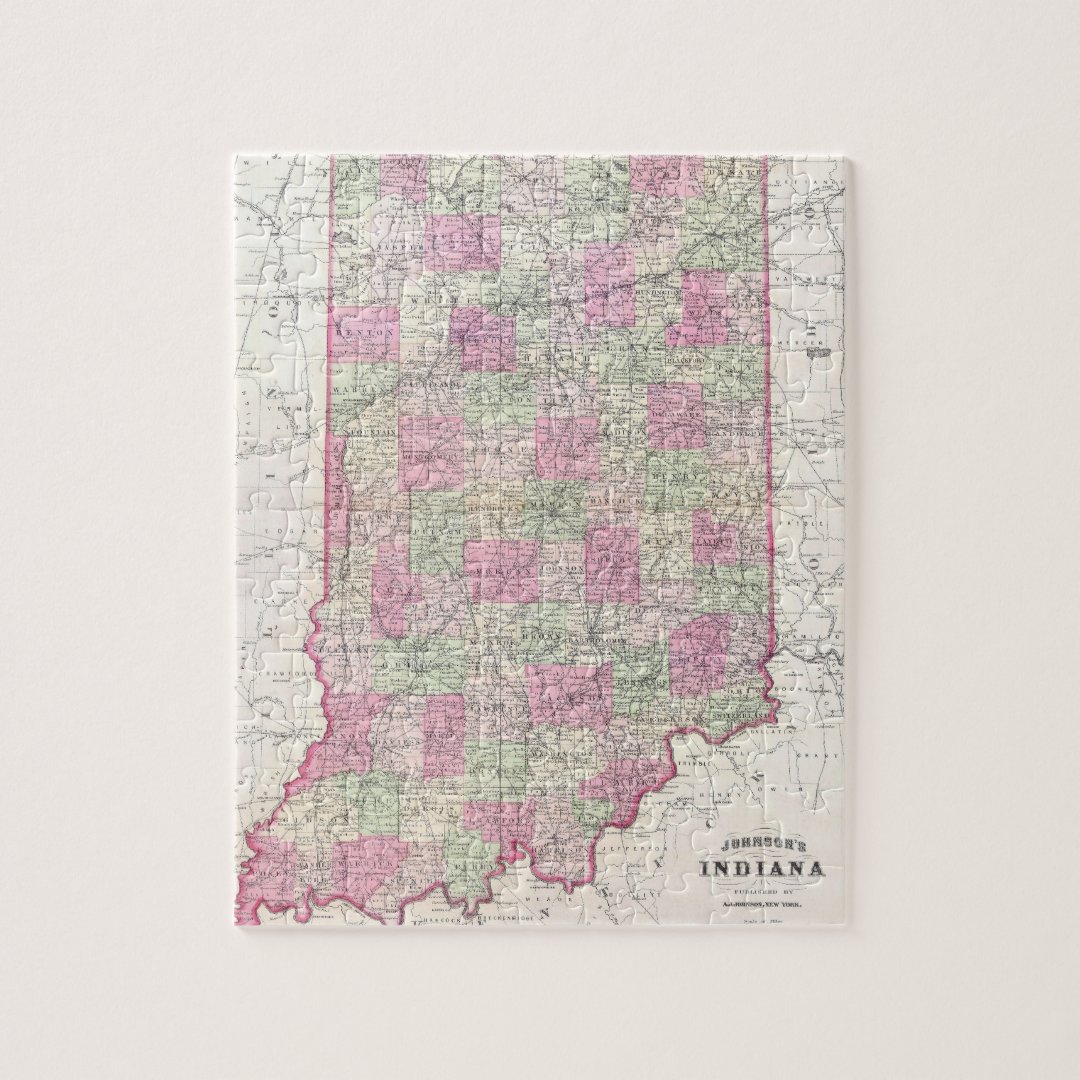Vintage Map of Indiana (1864) Jigsaw Puzzle | Zazzle
