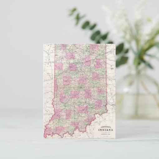 Vintage Map of Indiana (1864) Postcard | Zazzle