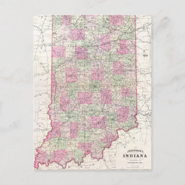 Vintage Map of Indiana (1864) Postcard | Zazzle
