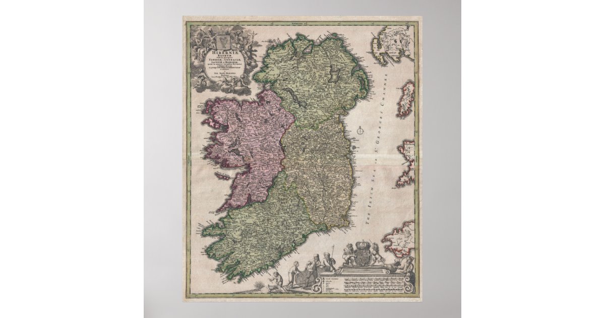 Vintage Map of Ireland (1716) Poster | Zazzle
