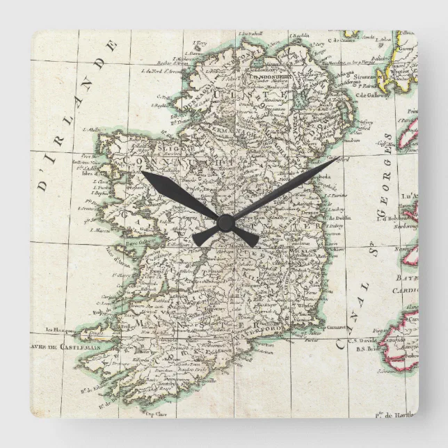 Vintage Map of Ireland (1771) Square Wall Clock | Zazzle