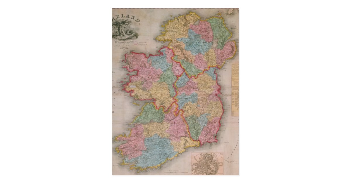 Vintage Map of Ireland (1835) Postcard | Zazzle.com