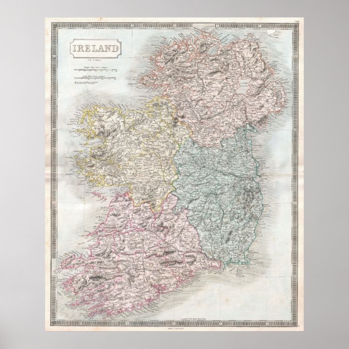 Vintage Map of Ireland (1850) Poster | Zazzle.com