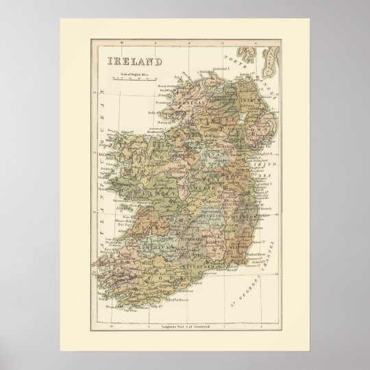 Vintage Map of Ireland 1862 Poster | Zazzle.com