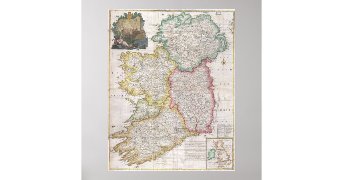Vintage Map of Ireland Poster | Zazzle
