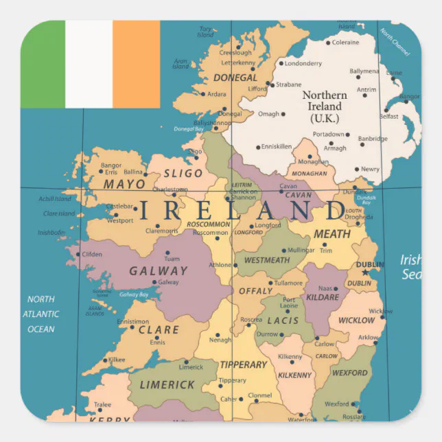 Vintage Map of Ireland Square Sticker | Zazzle