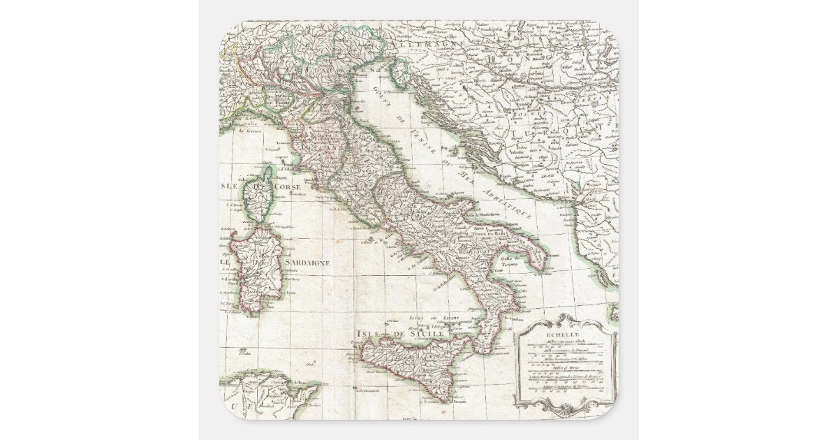 Vintage Map of Italy (1770) Square Sticker | Zazzle