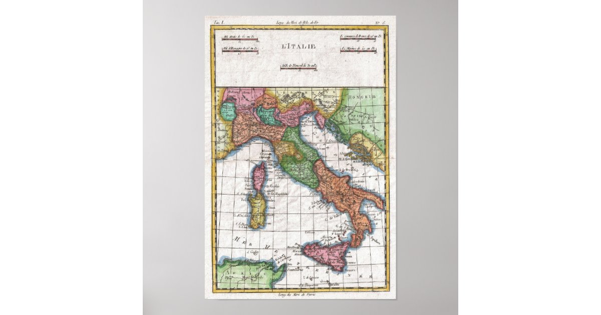 Vintage Map of Italy (1780) Poster | Zazzle