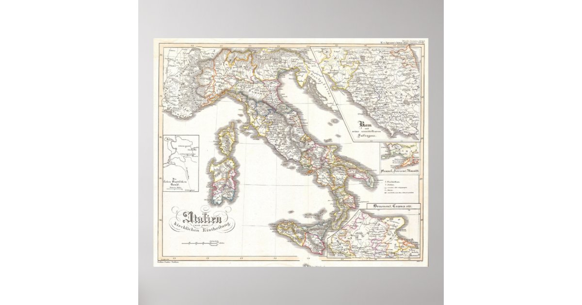 Vintage Map of Italy (1850) Poster | Zazzle