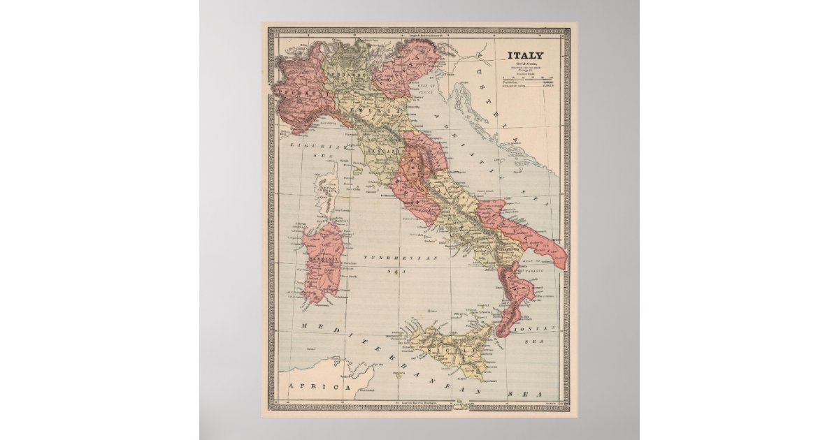 Vintage Map of Italy (1883) Poster | Zazzle
