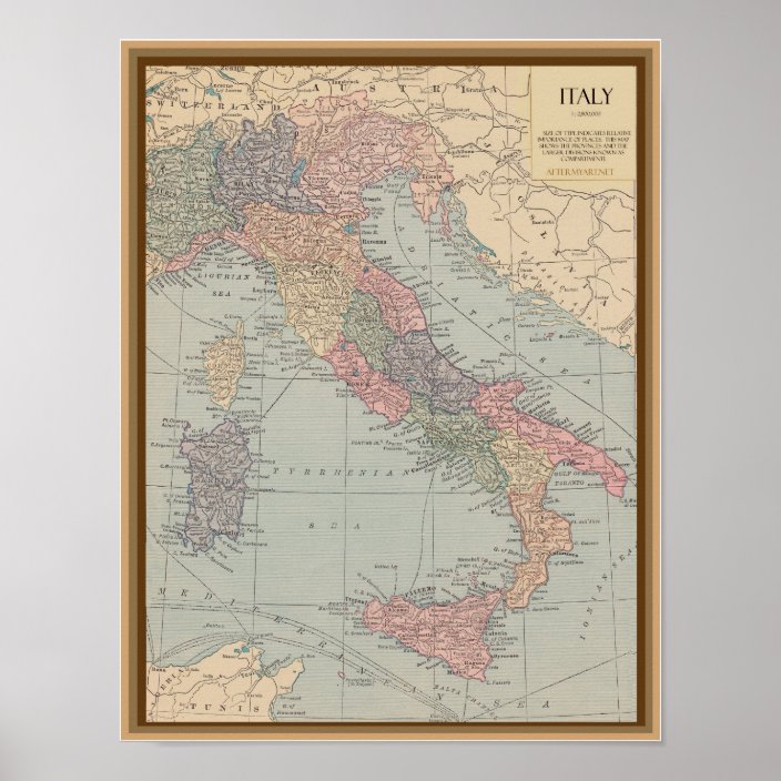 Vintage Map of Italy Poster | Zazzle.com