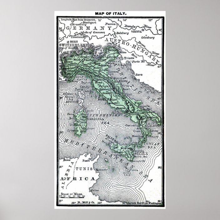 Vintage Map of Italy Poster | Zazzle.com
