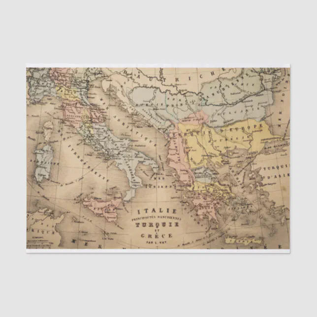 Vintage Map of Italy, Turkey & Greece Tissue Paper | Zazzle