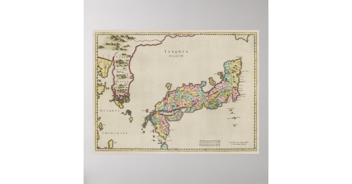 Vintage Map of Japan (1665) Poster | Zazzle