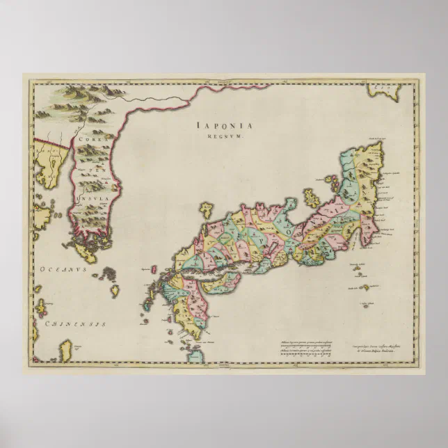 Vintage Map of Japan (1665) Poster | Zazzle