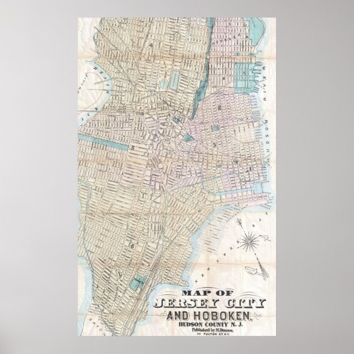 Vintage Map of Jersey City and Hoboken (1886) Poster | Zazzle.com