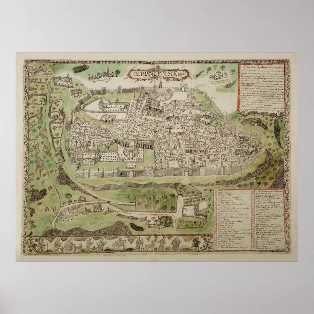 Vintage Map of Jerusalem Israel (16th Century) Poster | Zazzle