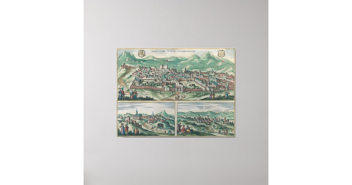 Vintage Map of Jerusalem, Nazareth and Rame Israel Canvas Print | Zazzle