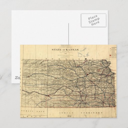 Vintage Map of Kansas (1884) Postcard | Zazzle