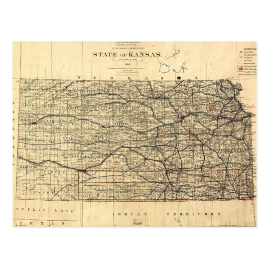 Vintage Map of Kansas (1884) Postcard | Zazzle.com