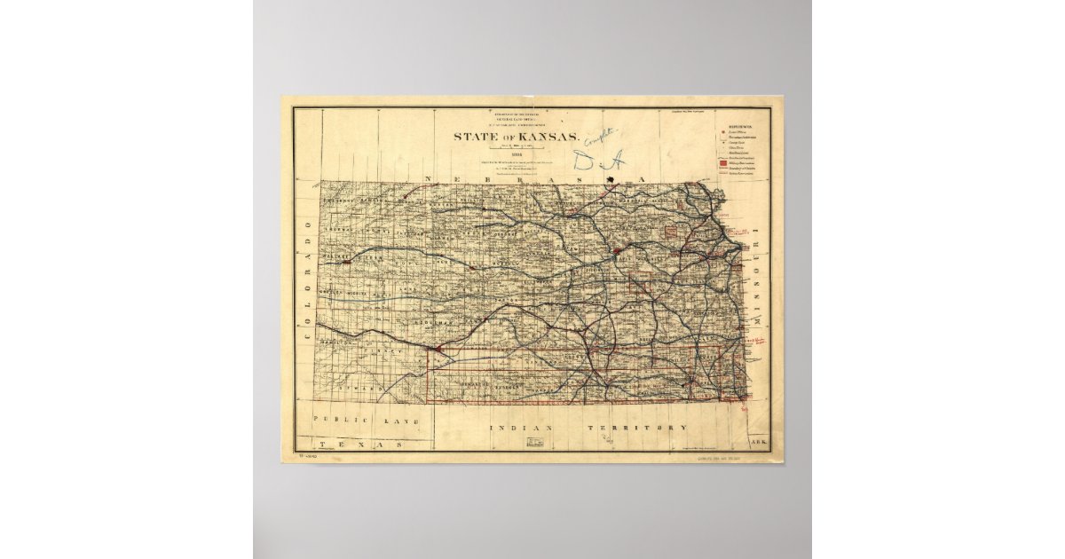 Vintage Map of Kansas (1884) Poster | Zazzle