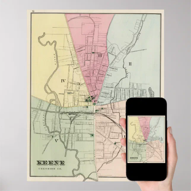 Vintage Map of Keene New Hampshire (1877) Poster | Zazzle