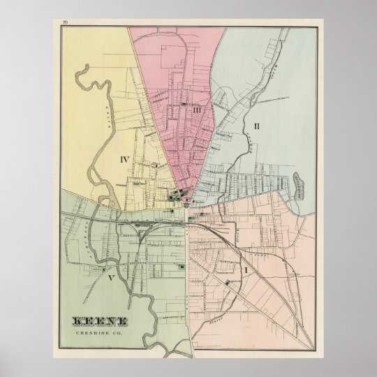 Vintage Map of Keene New Hampshire (1877) Poster | Zazzle.com