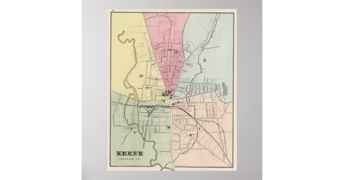 Vintage Map of Keene New Hampshire (1877) Poster | Zazzle