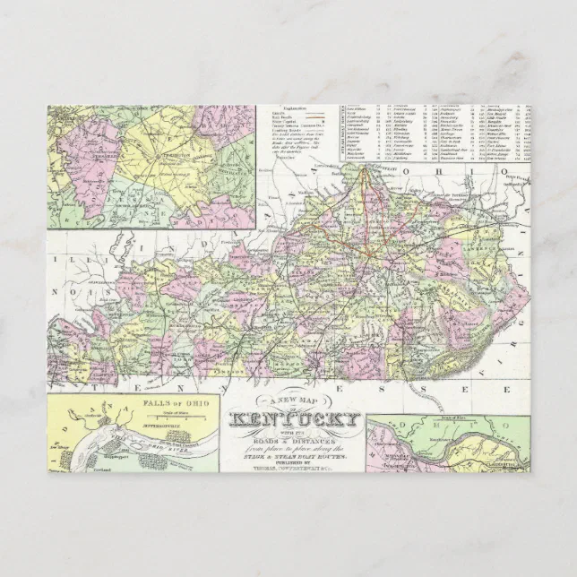 Vintage Map of Kentucky (1850) Postcard | Zazzle